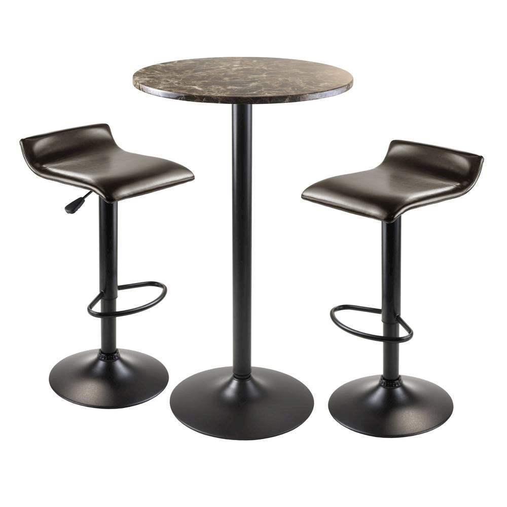 FurniFact 3pc Pub Set, Round Faux Marble Top, 2 Swivel Stools, Metal ...