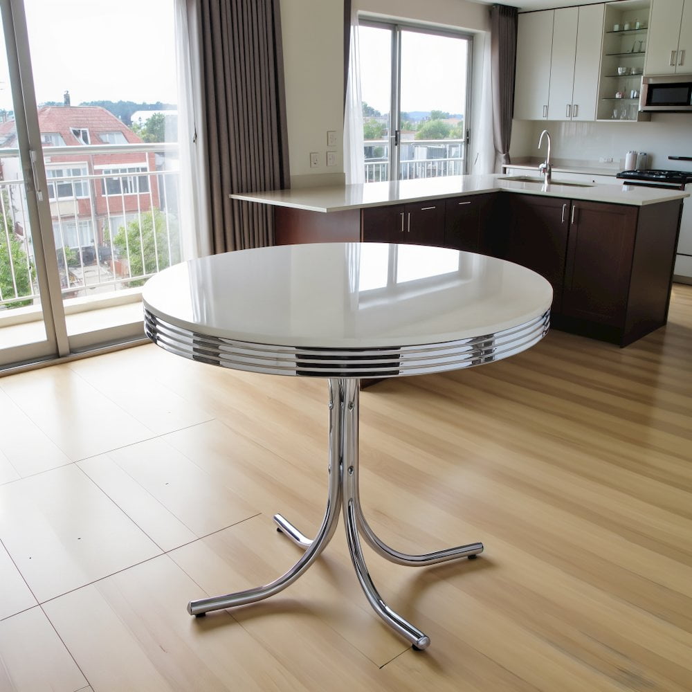 FurniFact 42-inch Round Dining Table with White MDF Top and Chrome ...