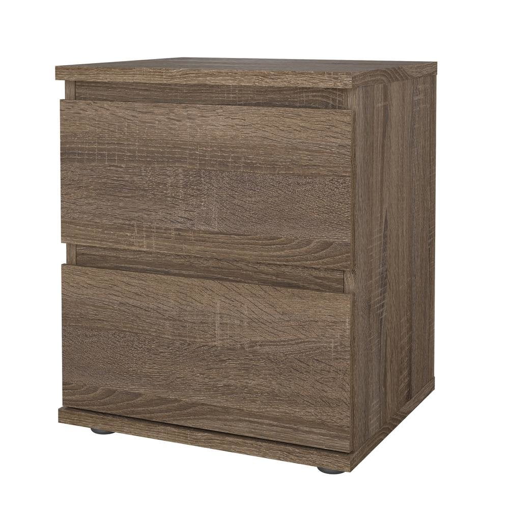 FurniFact Brown 2 Drawer Nightstand - Stylish Small Dresser with ...
