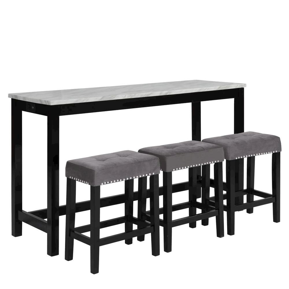 FurniFact Gray Bar Table Set with Stools – Console and Sofa Table ...