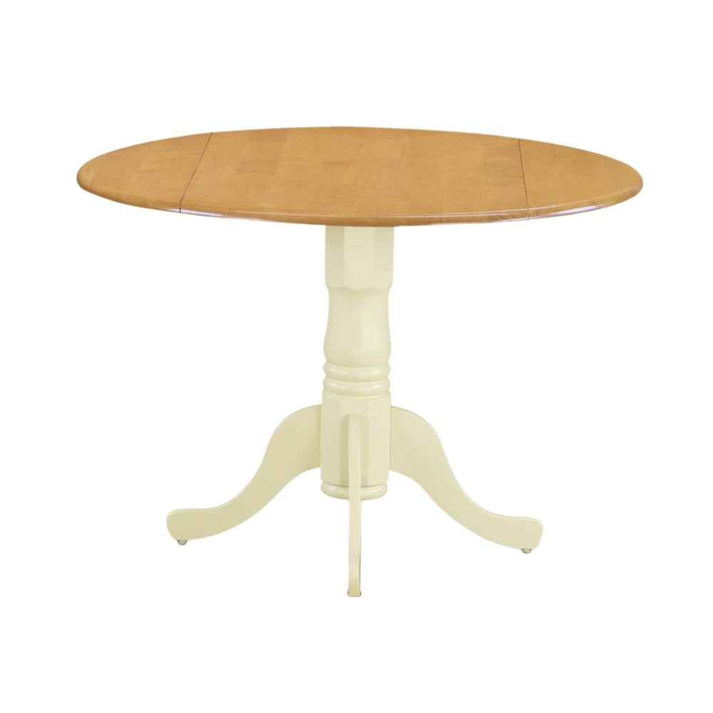 FurniFact Round Dining Table, Drop Leaves, Oak & Buttermilk, Pedestal ...