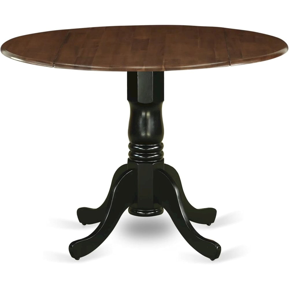 FurniFact Round Table, Two Drop Leaves, Walnut & Black Finish, Solid ...