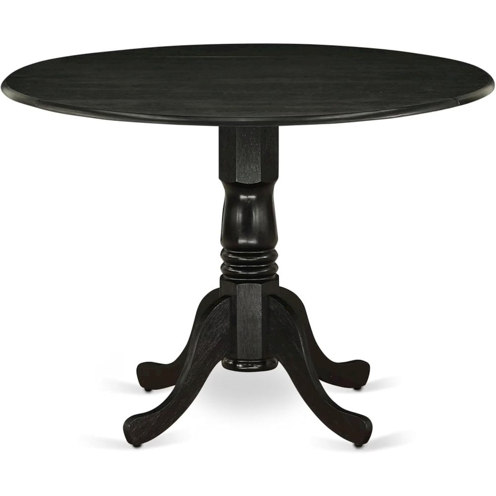 FurniFact Round Table, Two Drop Leaves, Wirebrushed Black Finish, Solid ...