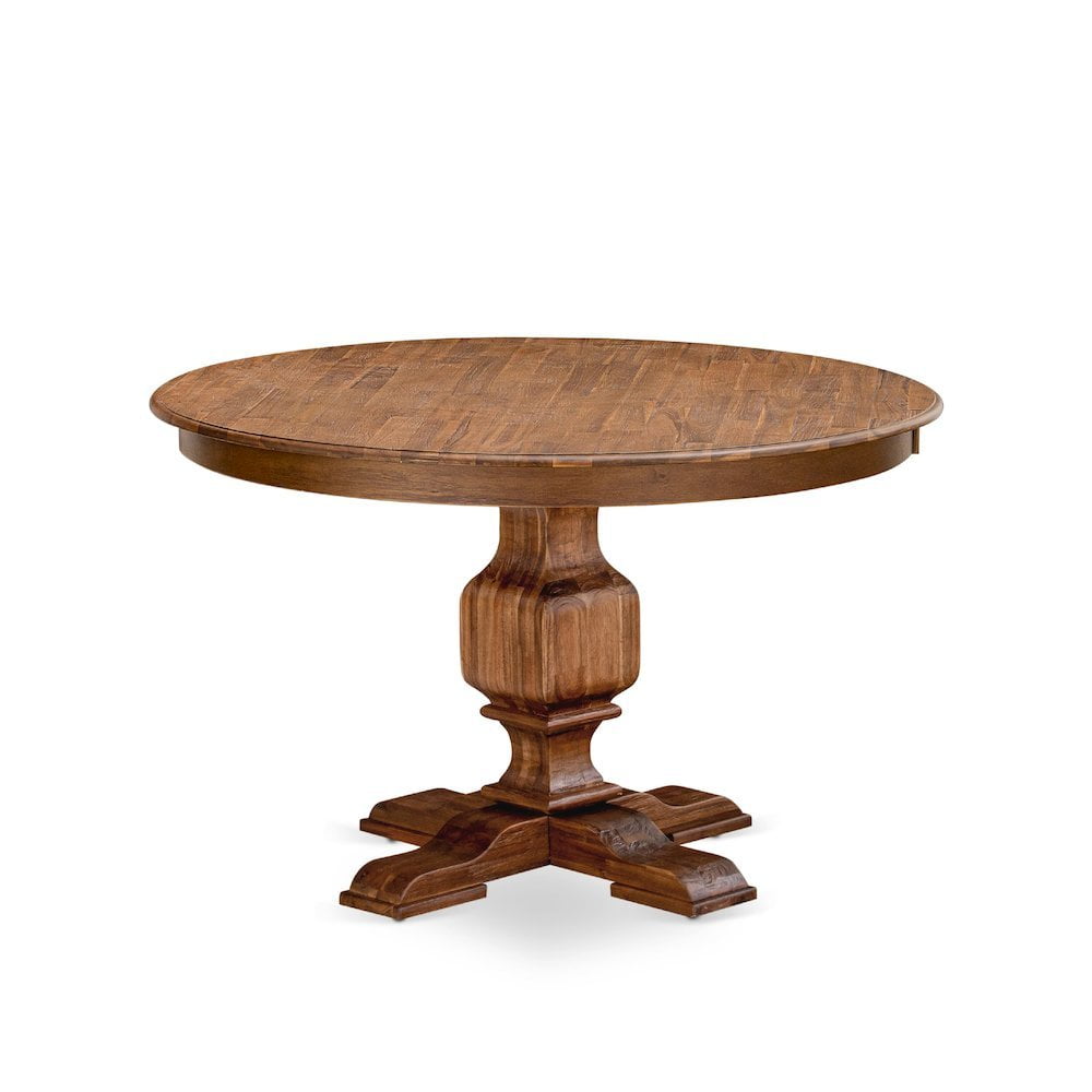 FurniFact Rustic Round Dining Table, Antique Walnut Finish, Wood, 48 ...