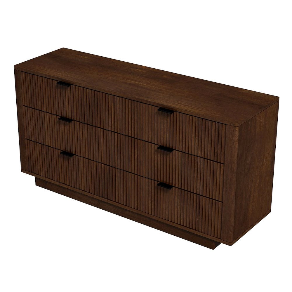 FurniFact Solid Wood 6 Drawer Dresser for Bedroom with Walnut Finish ...
