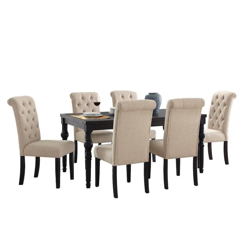 FurniFact Tan Beige Dining Table with Chairs Set for 6, Kitchen and ...