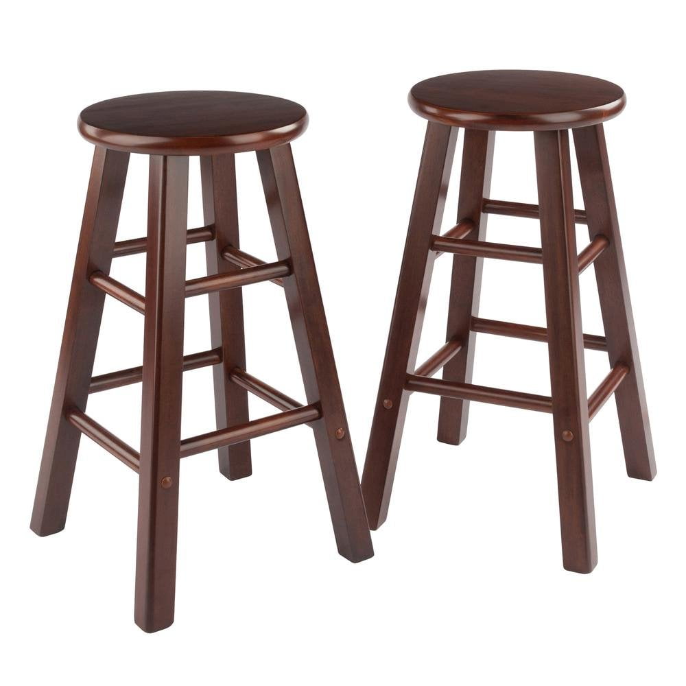 FurniFact Walnut Solid Wood Kitchen Stools Set of 2, Bar Chairs for ...