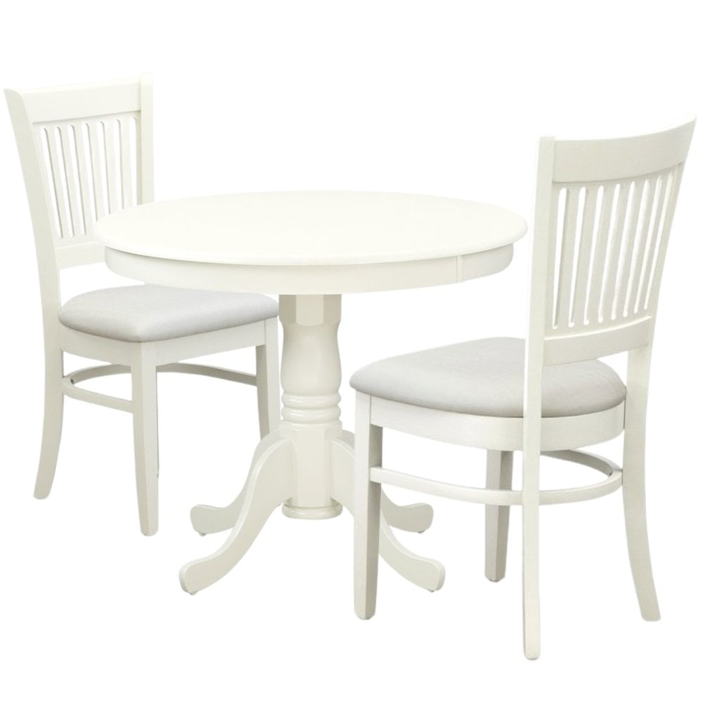 FurniFact White Solid Wood Dining Table for 2 with Chairs, Small 3 ...