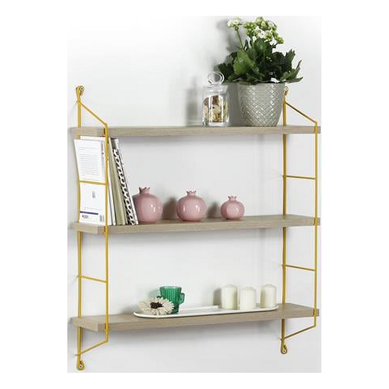 Furnia HD-ON35RF-NEE-SH-191104 Neelix Triple Shelf, Oak & Yellow ...