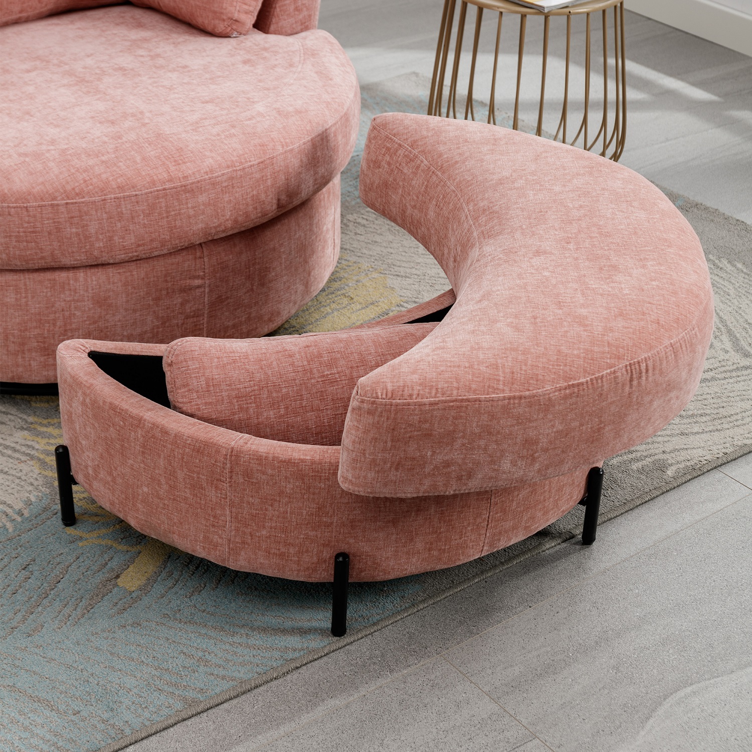 Furnian 32.7" W Chenille Upholstered Half Crescent Moon Storage Bench ...