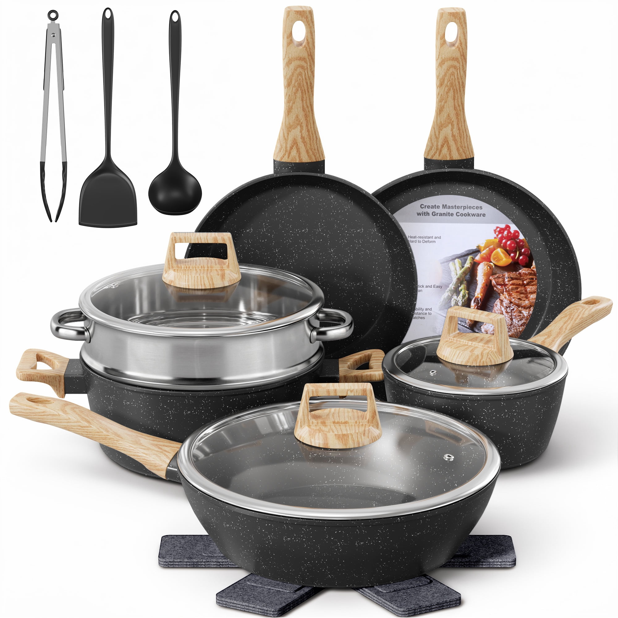 Furnibear 16pcs Nonstick Pots and Pans Set, Ceramic Cookware Set with ...