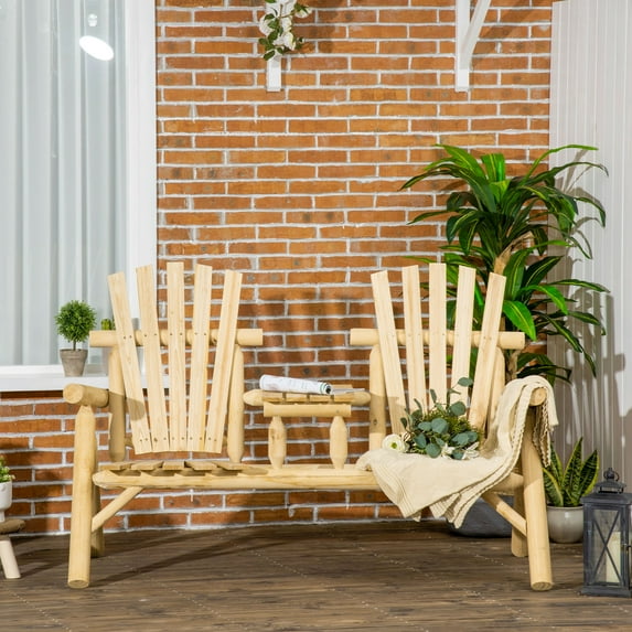 Furnibear 2-Seat Wooden Adirondack Chair, Patio Bench with Table ...