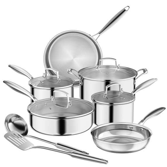 Furnibear 3 Ply Stainless Steel Pots and Pans Set,12 Piece Induction ...