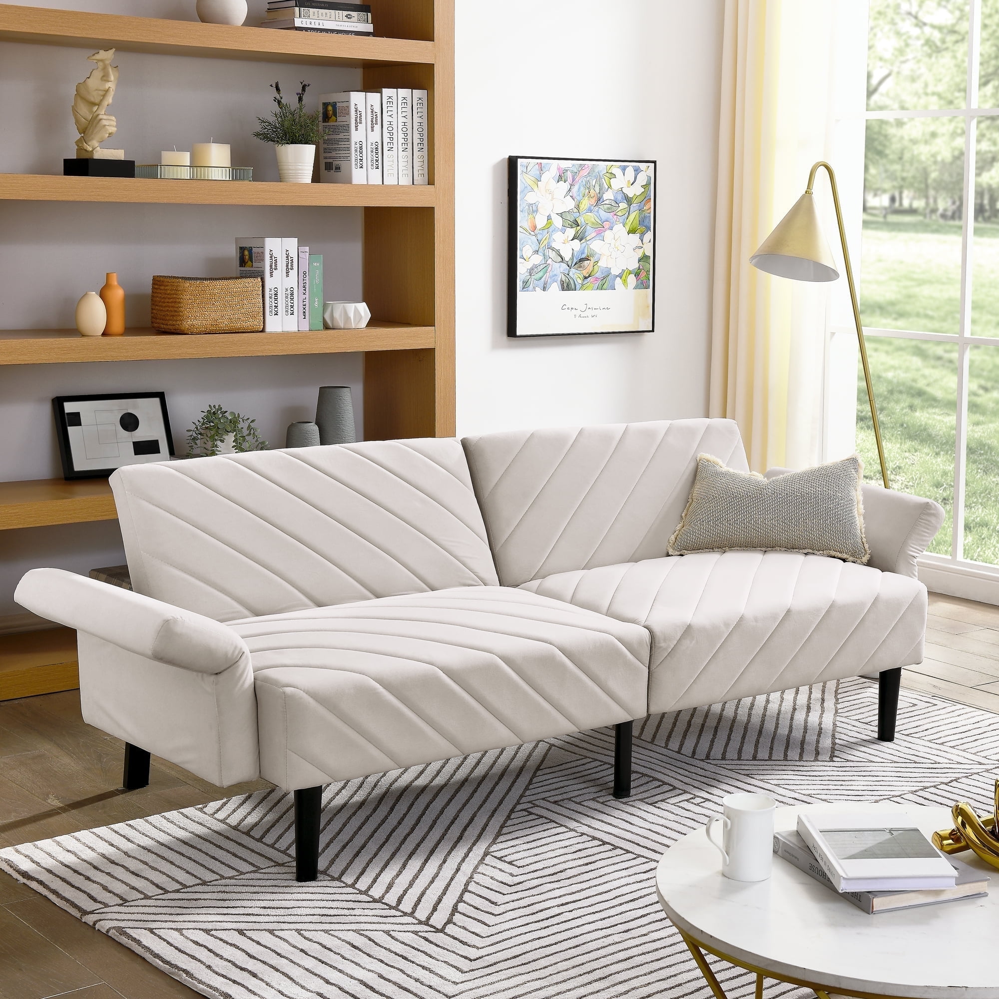 Furnibear 87” Futon Sofa Bed, Velvet Fabric Comfy Futon Couch Bed ...