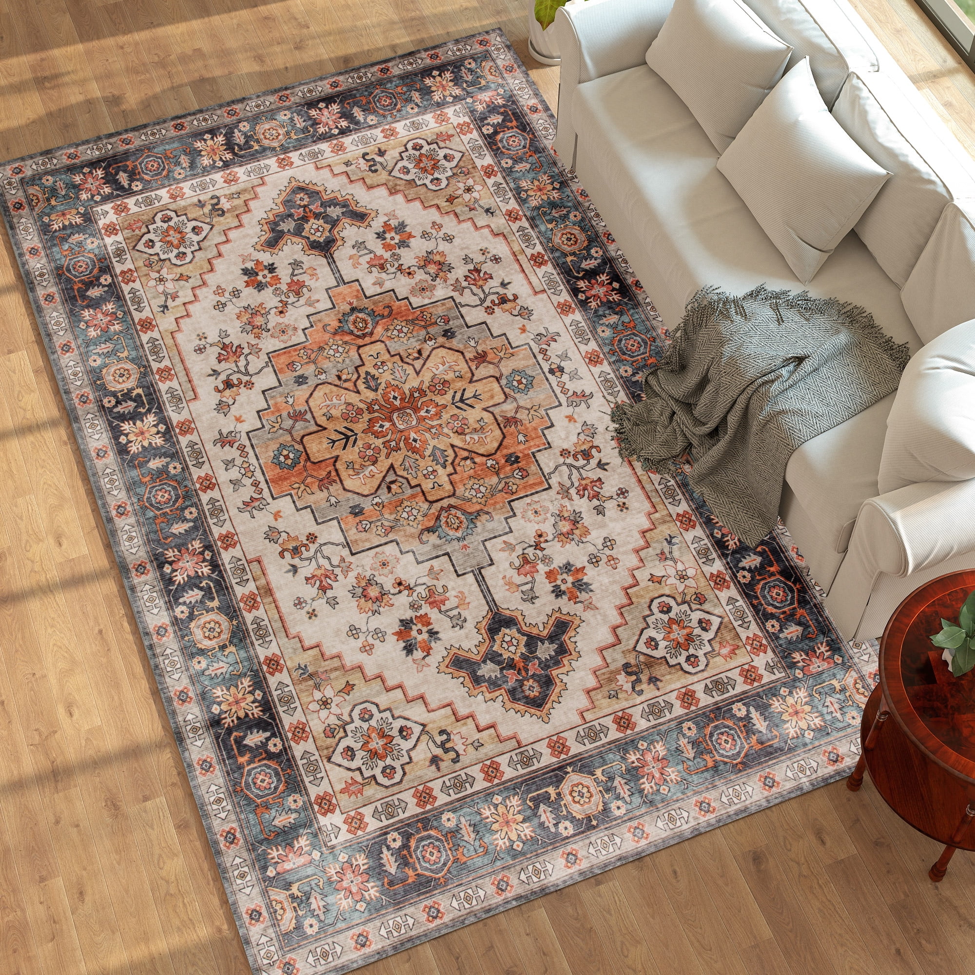 Furnibear Area Rug 8x10, Machine Washable Rug, Non-Slip Boho Print ...