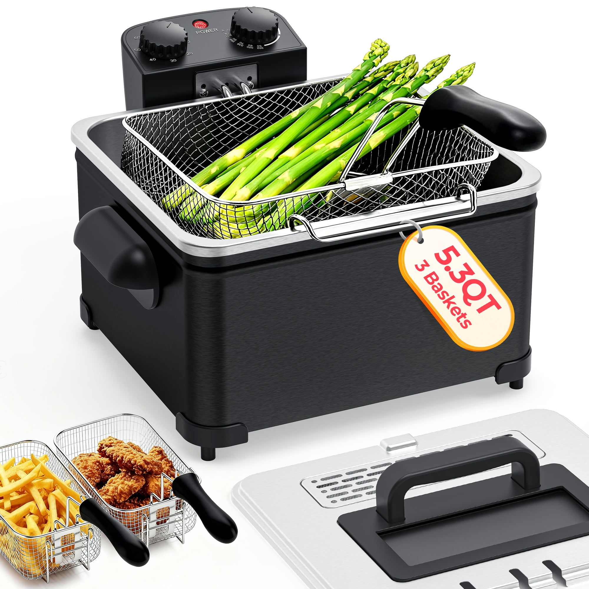 Furnibear Electric Deep Fryer with 3 Frying Baskets, 5L 1800W 304 ...