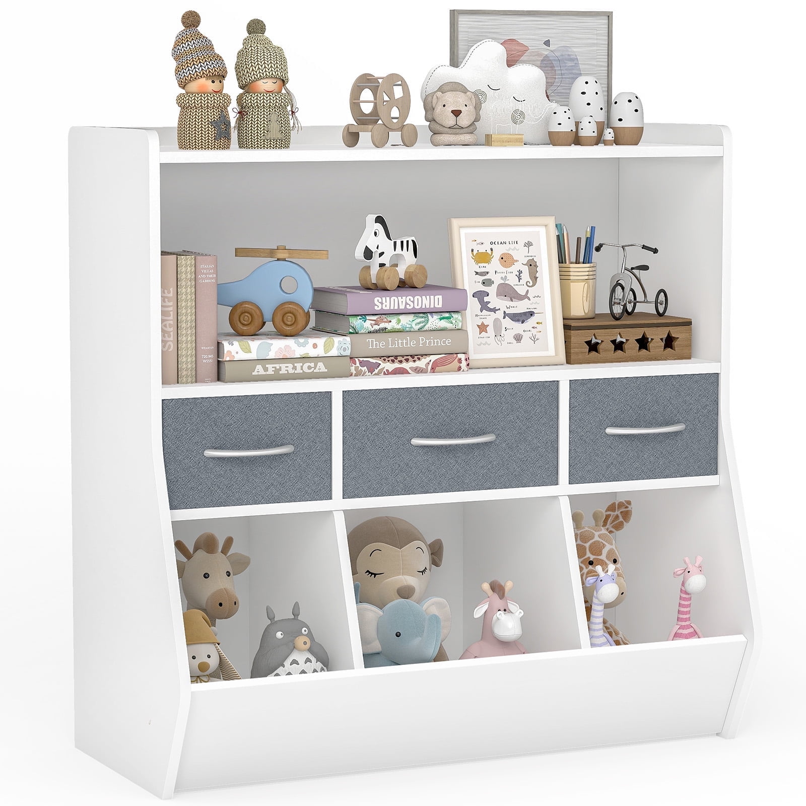 Furnibear Kids Bookshelf and Toy Storage Organizer, Front-Facing Book ...