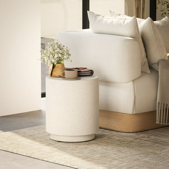 Furnibear Lightweight Accent Table with Concrete Finish Round Side ...