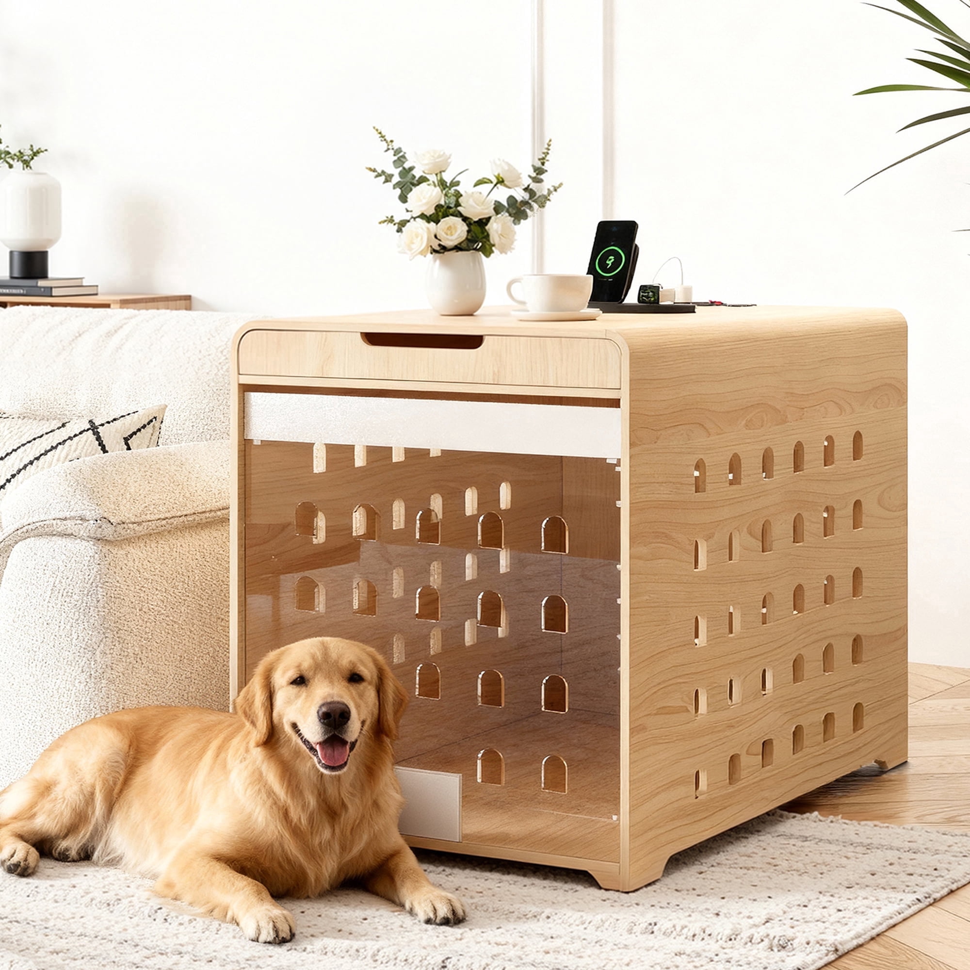 Furnibear Modern Dog Crate Furniture with Charging Station ...