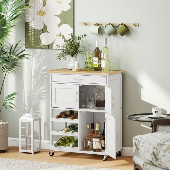 Furnibear Rolling Kitchen Cart, Kitchen Island with Storage Drawer, 9 ...