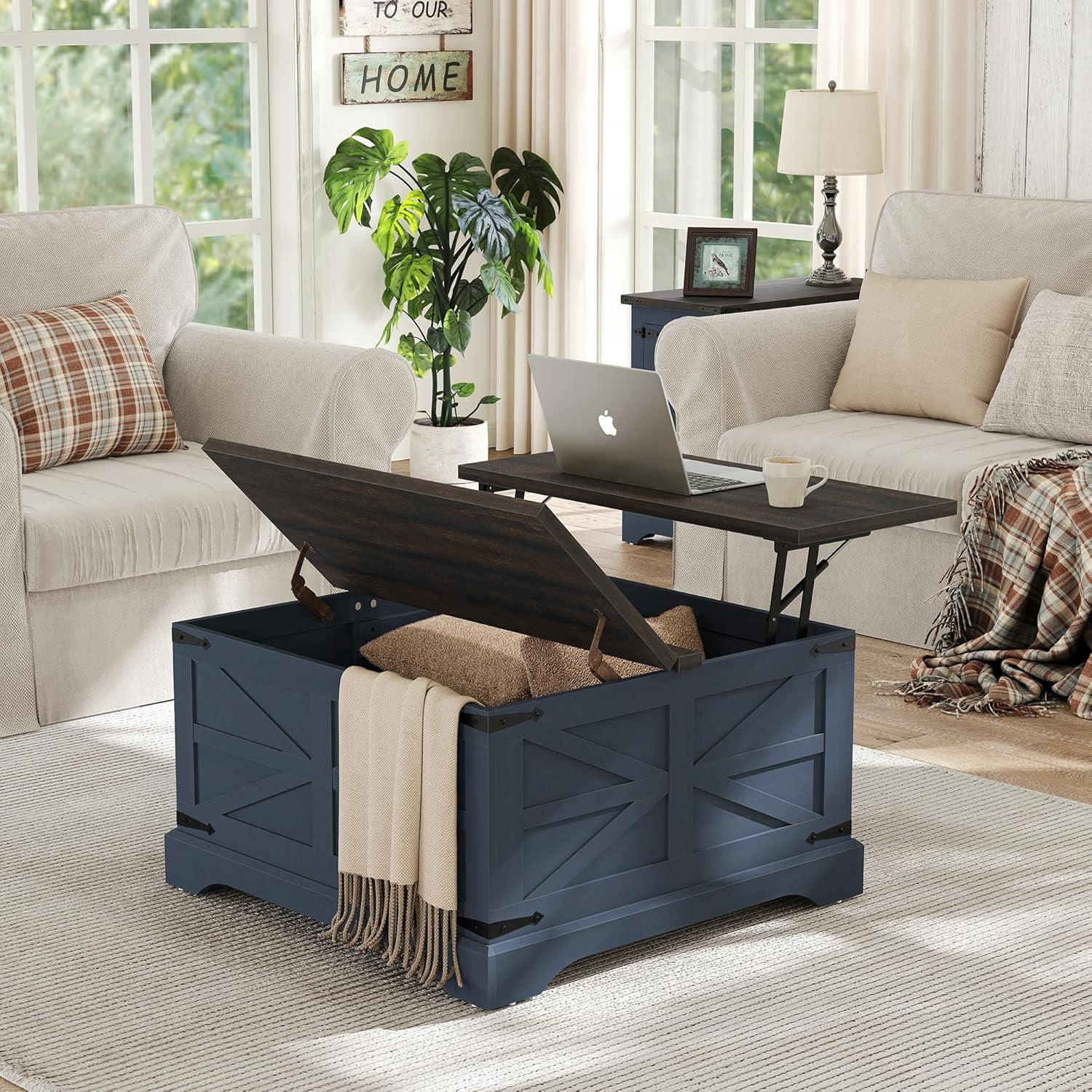 Hanyu Square Coffee Table with Storage Farmhouse Coffee Table with ...