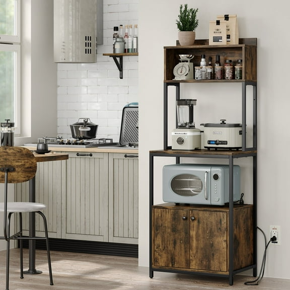 Bakers Rack with Power Outlet, Microwave Stand, 5 Tiers Coffee Bar ...