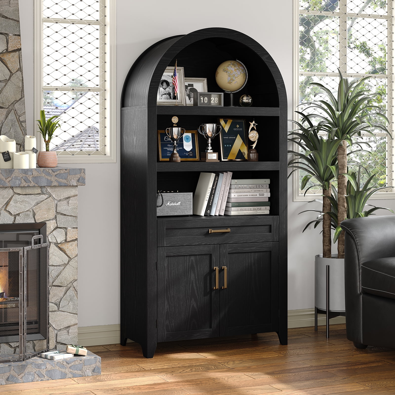 Furnihold 65.2'' Arched Cabinet, Modern Tall Storage Cabinet with Large ...