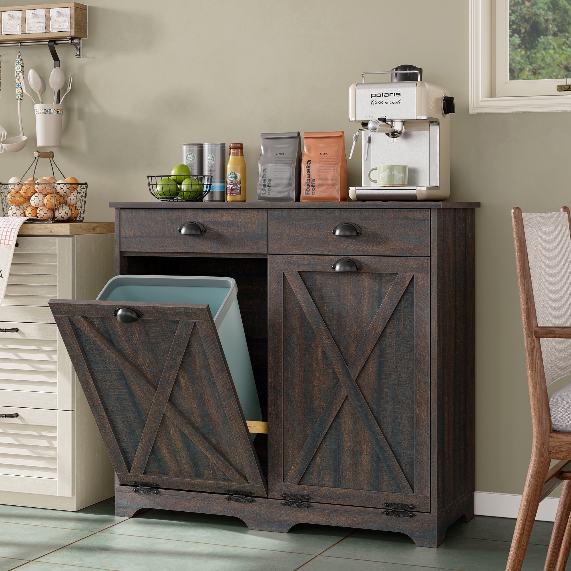 Furnihold Farmhouse Trash Can Cabinet, Double Tilt Out Trash Bin ...