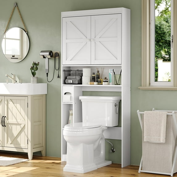 Furnihold Over The Toilet Storage Cabinet with Barn Doors, 32.3''W ...