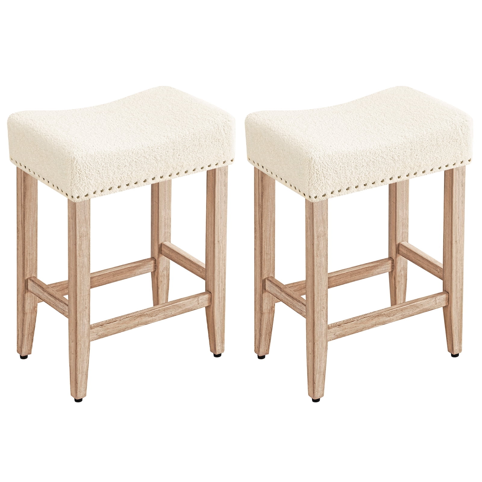 Furniliving 26" Modern Saddle Barstools, Sherpa Backless Kitchen ...