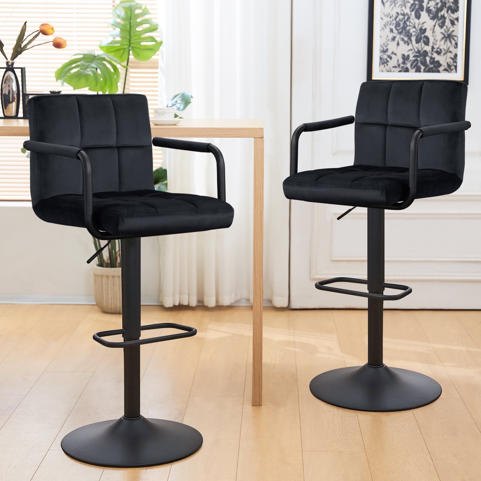 Furniliving Adjustable Bar Stools with Armrest and Footrest, Low-Back ...