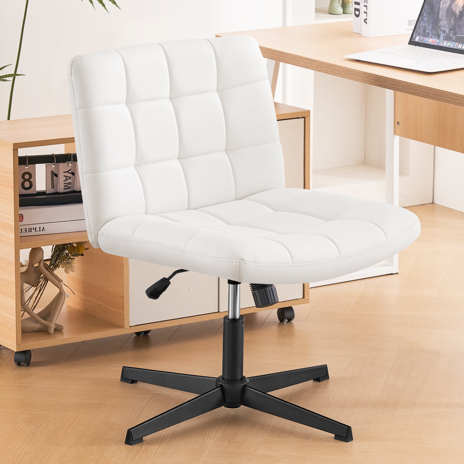 Furniliving Armless Adjustable Mid-Back Office Chair, PU-Padded Swivel ...