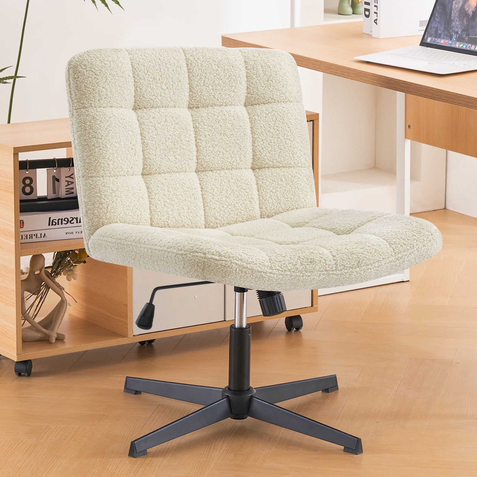 Furniliving Armless Office Desk Chair No Wheels Swivel Cross Legged ...