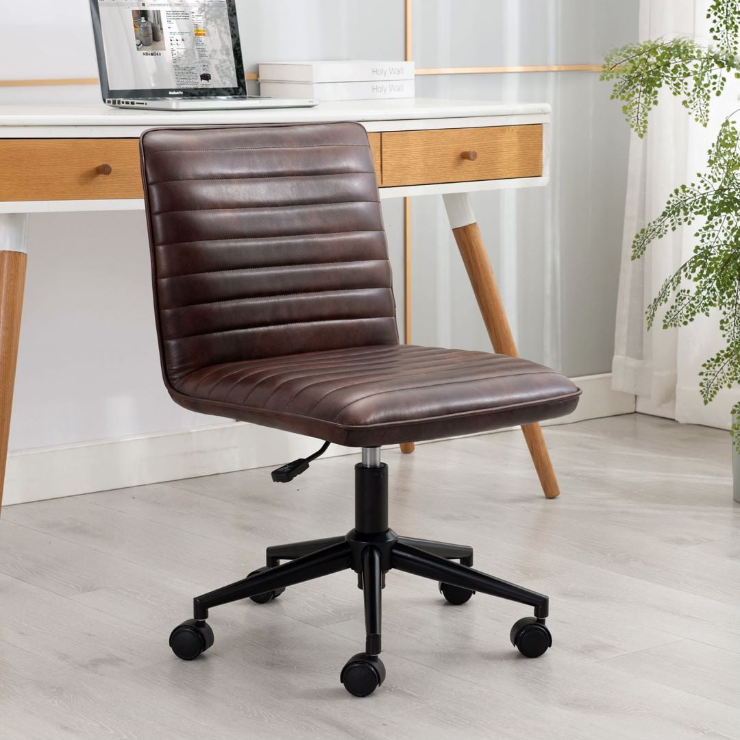 Furniliving Armless Task Chair Leather Office ChairMid-back Swivel ...