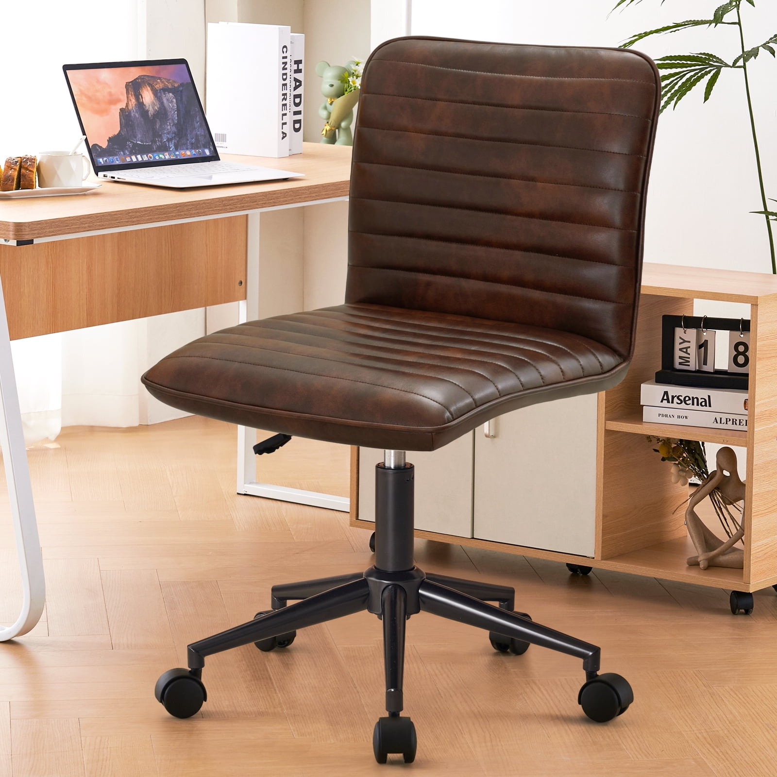 Furniliving Rolling Desk Chair, Mid-back Swivel Adjustable, Armless ...