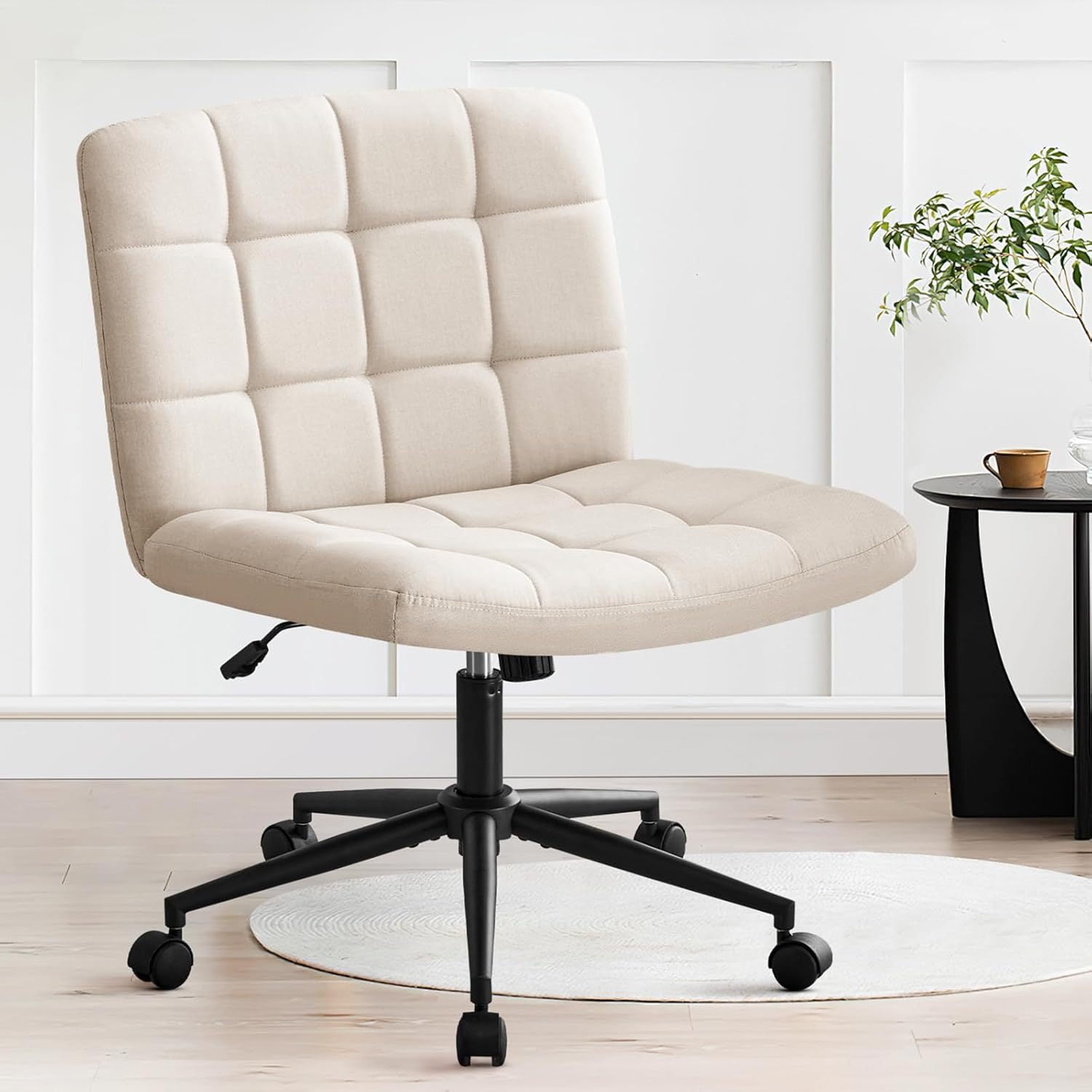 Furniliving Home Office Desk Chair with Wheels,Criss Cross Legged Wide ...