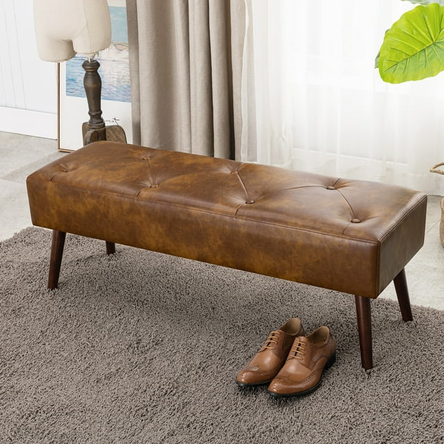 Furniliving Faux Leather Tufted Ottoman Bench, Entryway Bedroom Mudroom ...