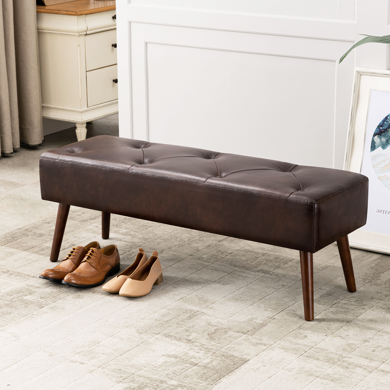 Furniliving Long Entryway Bench Frame Bedroom Ottoman Upholstered Bench ...