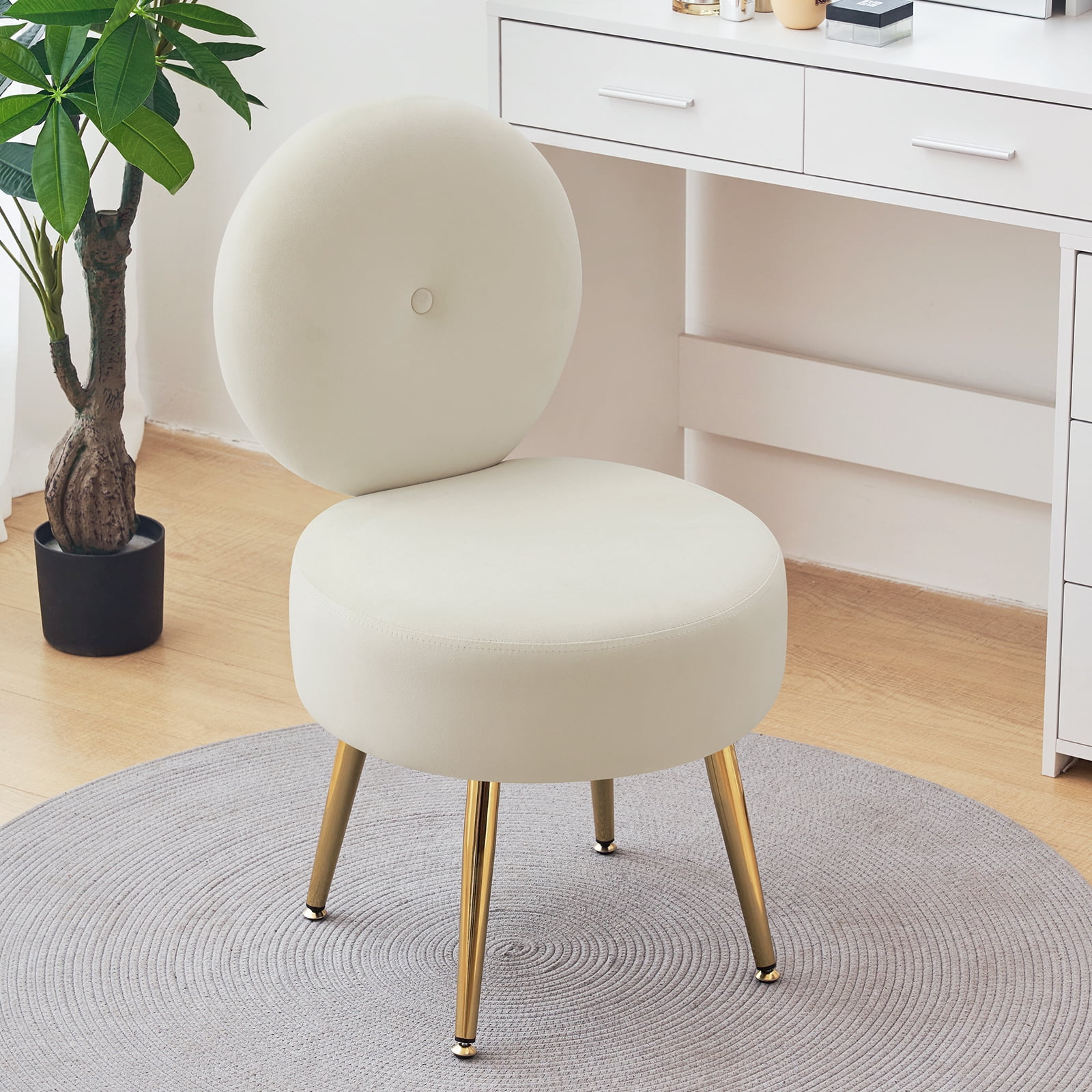 Furniliving Upholstered Makeup Chair, Modern Accent Vanity Stool with ...