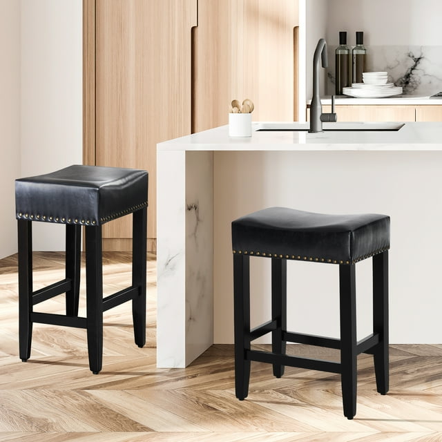 Furniliving Modern Backless Counter Stool Rubber Wood Saddle Seat Stool ...