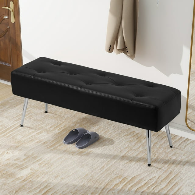 Furniliving Modern Upholstered Ottoman Bench, Faux PU Leather Tufted ...