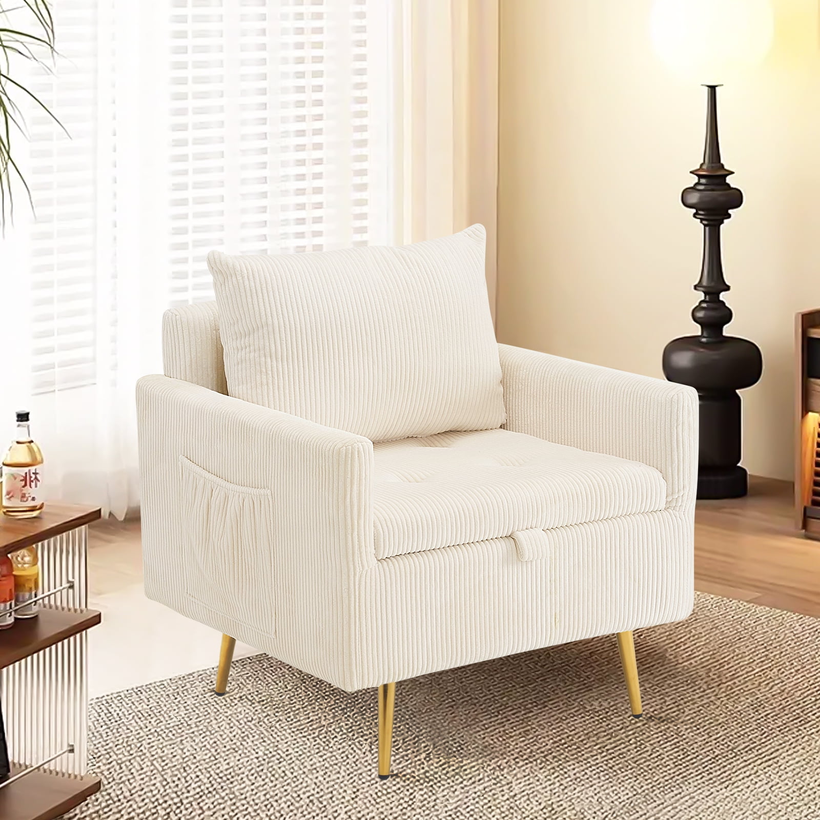 Furniliving Modern Single Sofa, Upholstered Accent Chair with Storage ...