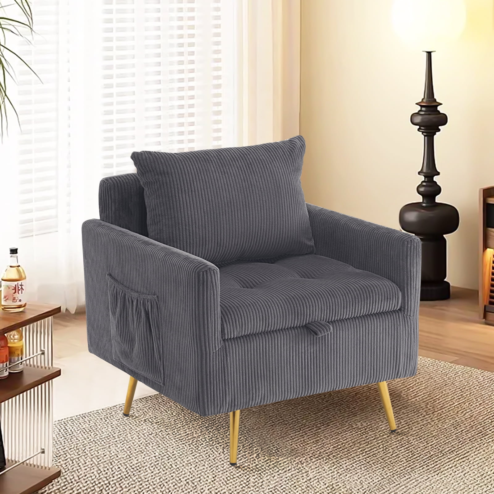 Furniliving Modern Single Sofa, Upholstered Accent Chair with Storage ...