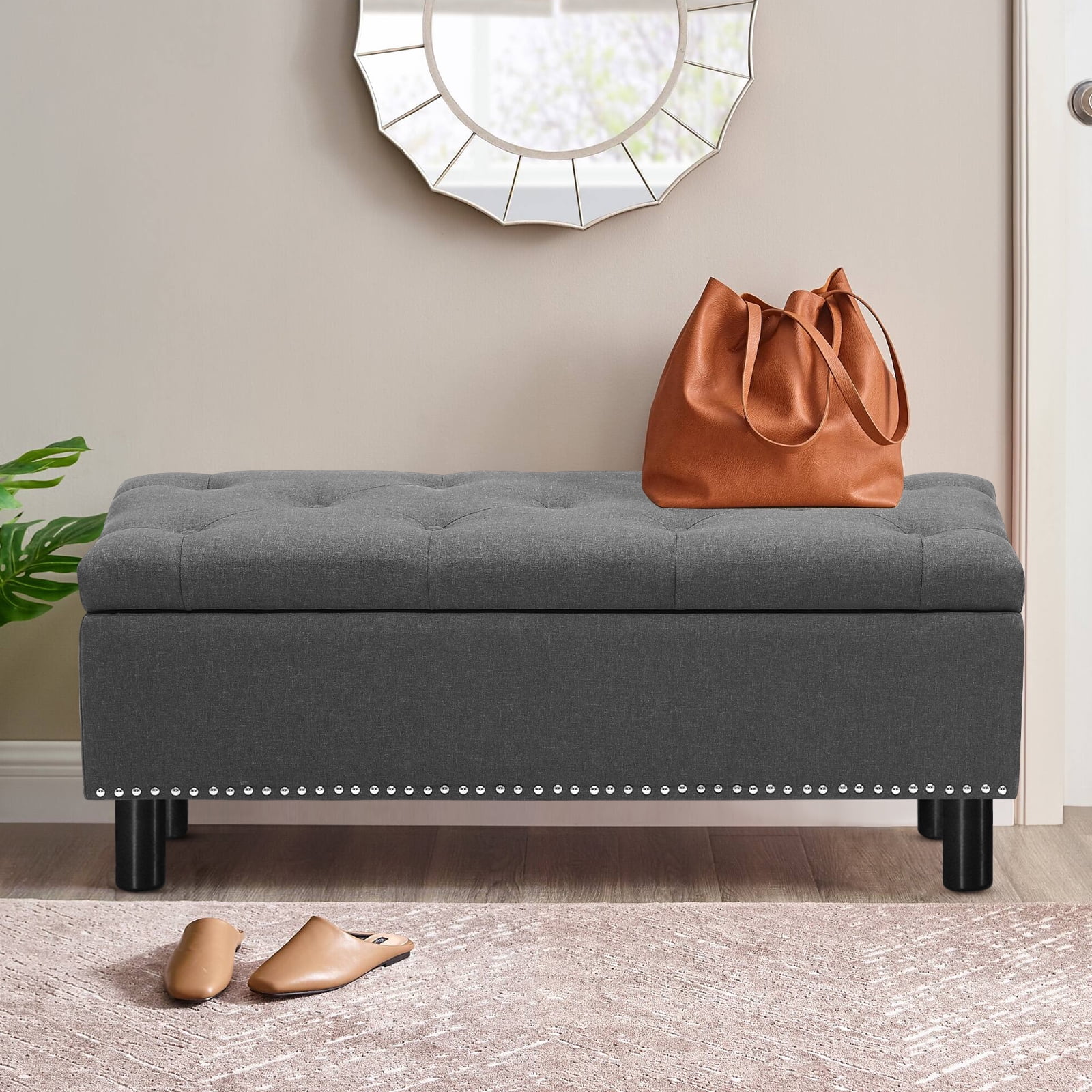 Furniliving Modern Upholstered Button Tufted Storage Ottoman Entryway ...