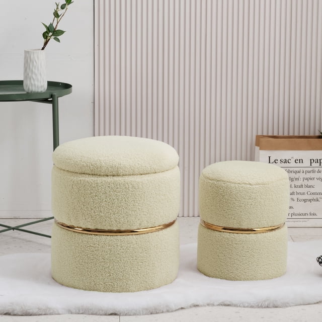 Furniliving Round Footstool Storage Ottoman Footrest Modern Upholstered ...