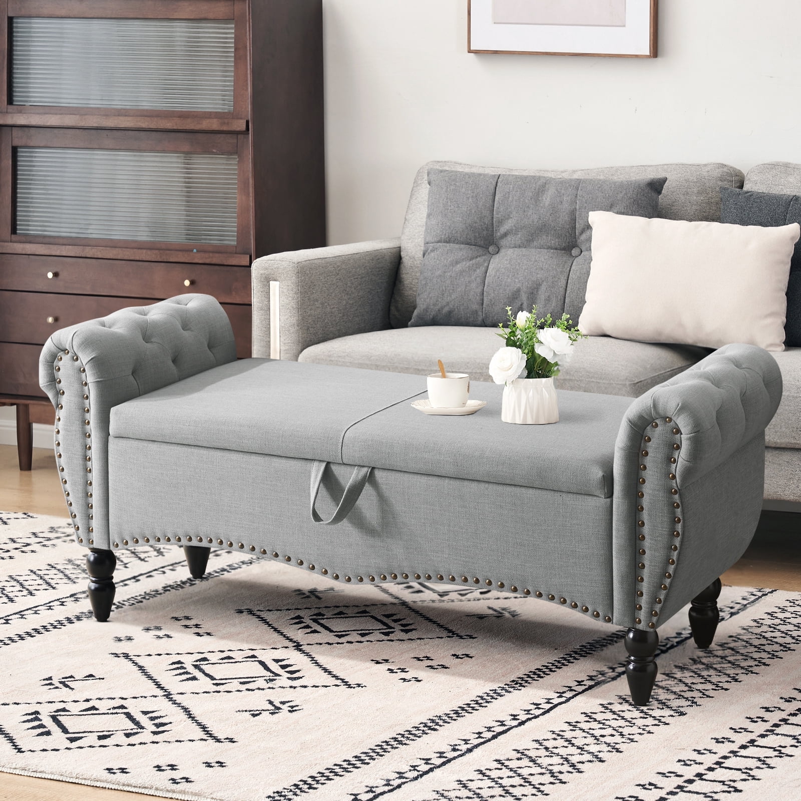 Furniliving Storage Bench Button Tufted End of Bed Bench Storage ...