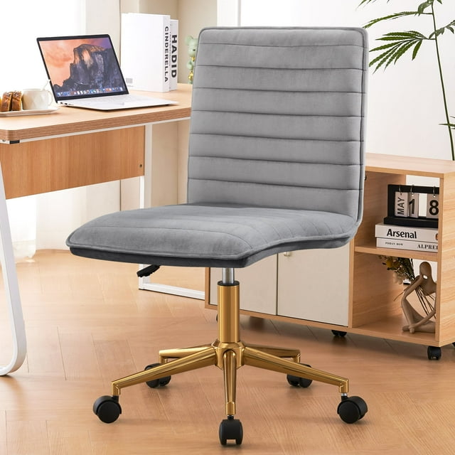 Furniliving Velvet Mid-Back Office Chair, Armless, Swivel Adjustable ...