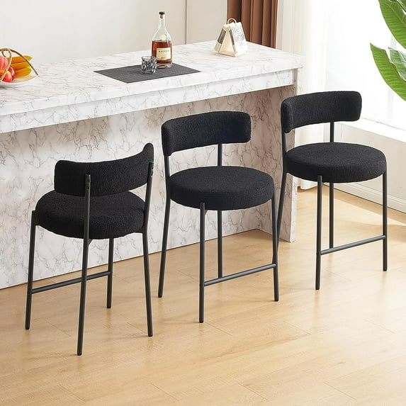 Furnilivng 24'' Bar Stools Set of 3, Modern Boucle Counter Height Bar ...