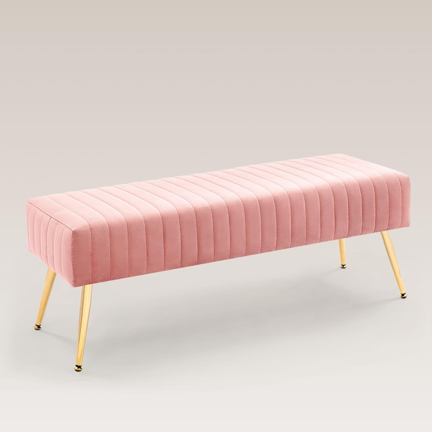 Furnimart 44 Inch Pink Velvet Ottoman Bench, Modern Upholstered Bedroom ...