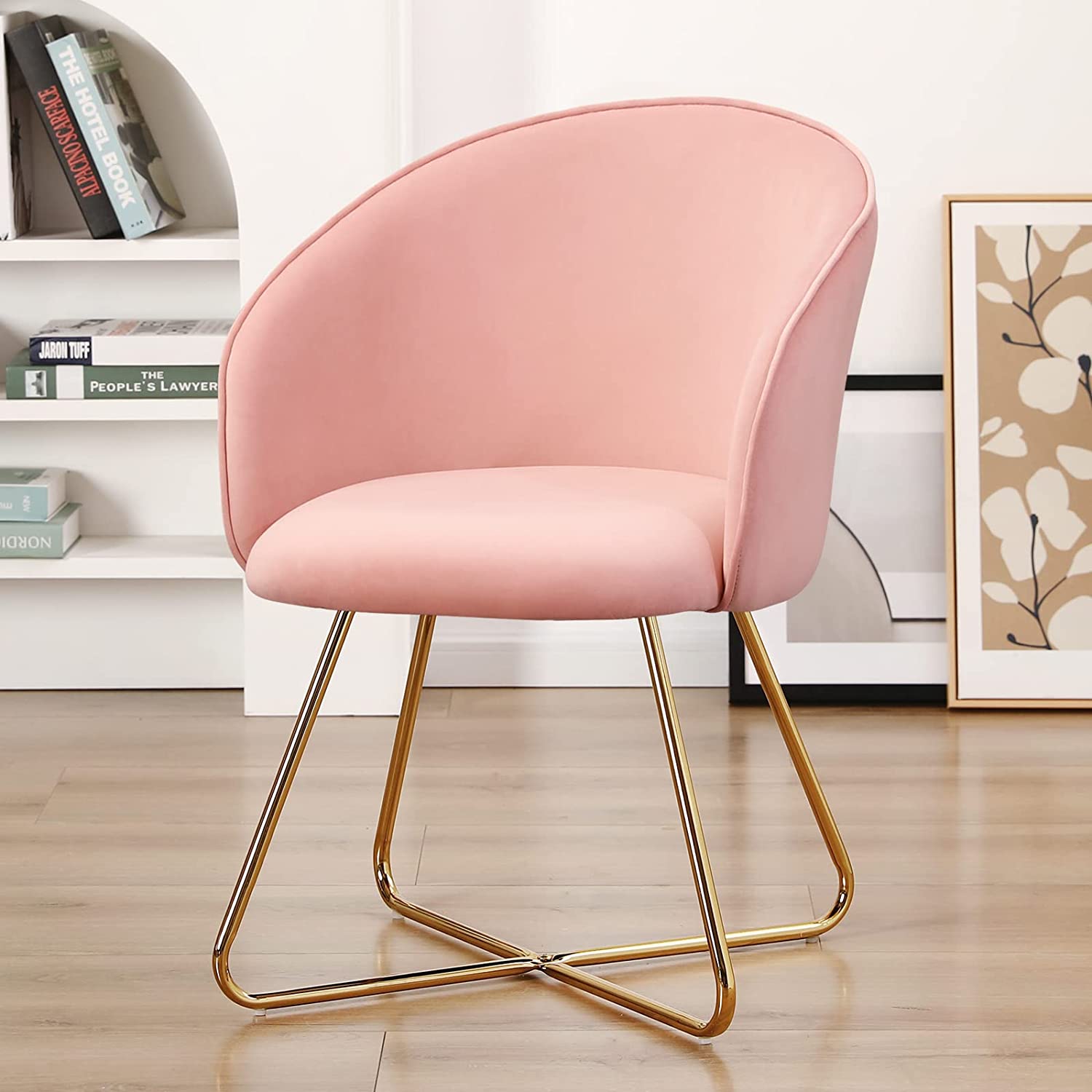Furnimart Modern Accent Velvet Chair Curved Mid-Back Upholstered Vanity ...